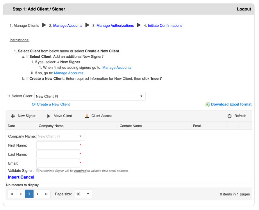 Commercial Requestor - Step 1: Clients