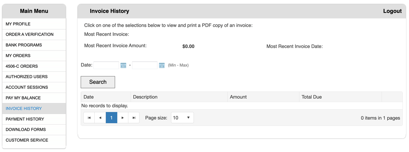 Consumer Requestor - Invoice History