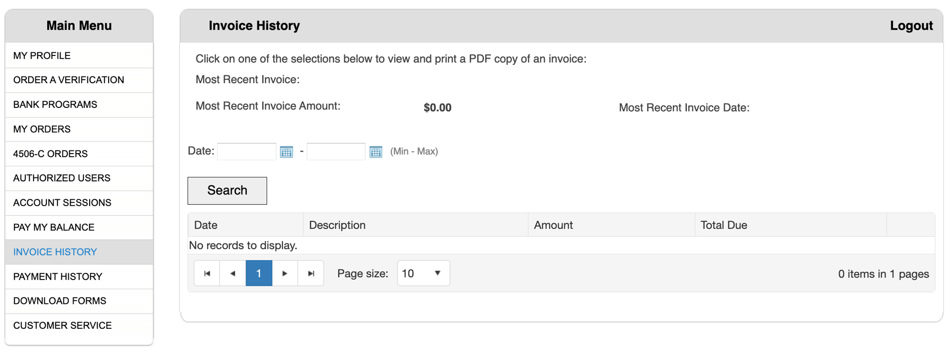 Consumer Requestor - Invoice History